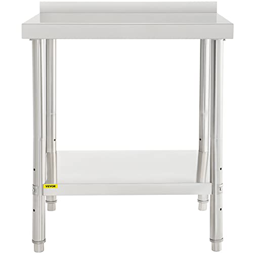 VEVOR Stainless Steel Prep Table, 30 x 24 x 35 Inch, 440lbs Load Capacity Metal Worktable with Backsplash and Adjustable Undershelf, Commercial Workstation for Kitchen Restaurant