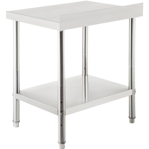 VEVOR Stainless Steel Prep Table, 30 x 24 x 35 Inch, 440lbs Load Capacity Metal Worktable with Backsplash and Adjustable Undershelf, Commercial Workstation for Kitchen Restaurant