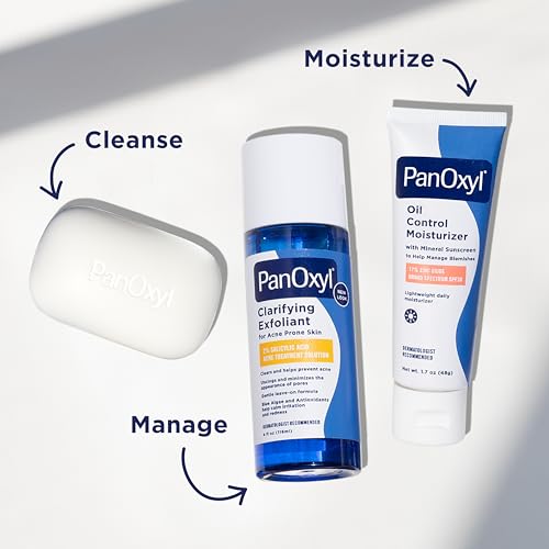 PanOxyl Acne Treatment Bar with 10% Benzoyl Peroxide, Maximum Strength Bar Soap for Face, Chest and Back, Benzoyl Peroxide Soap Body Wash, Vegan, For Acne Prone Skin, 4 oz