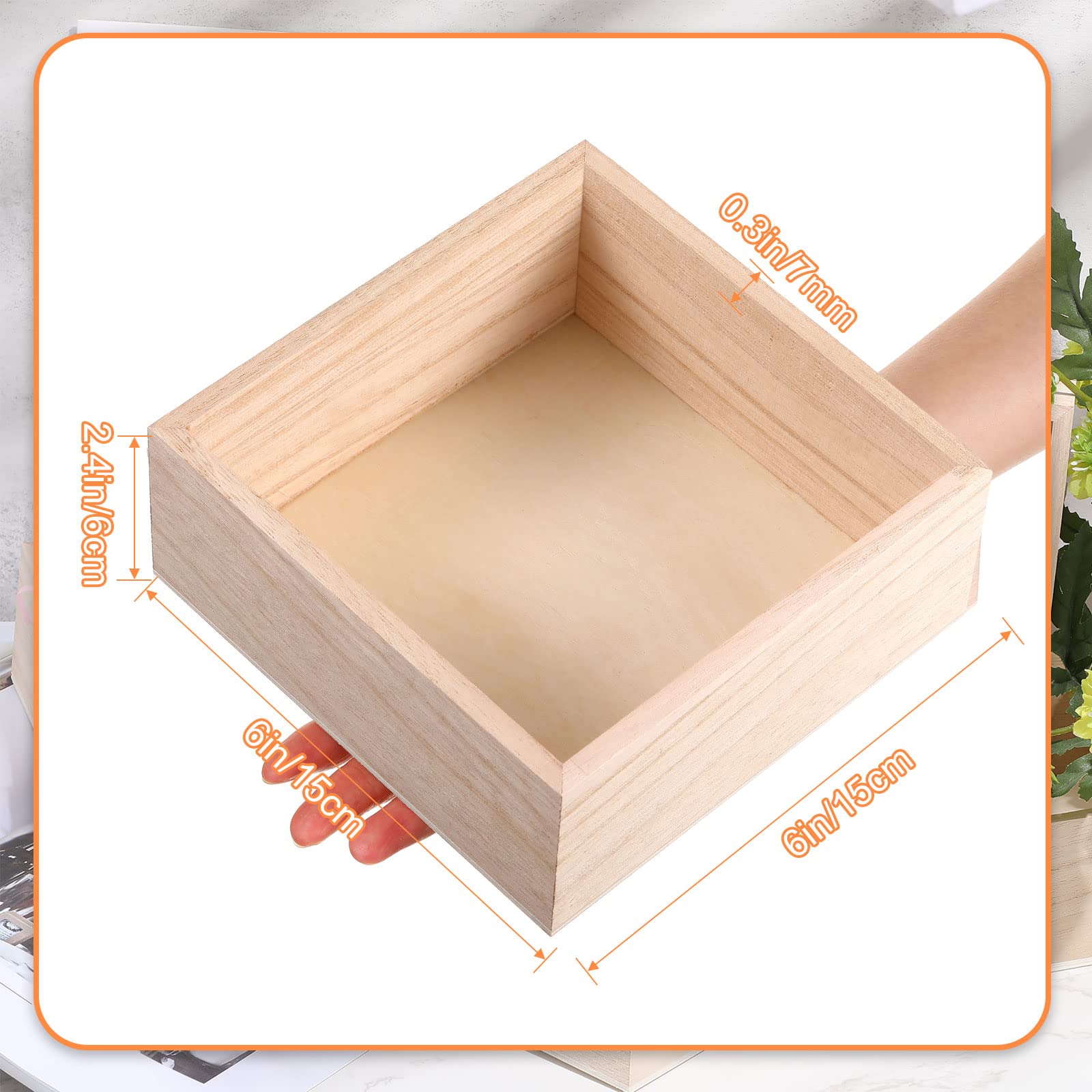 6 Pack Unfinished Wooden Box, 6 x 6 Inch Square Rustic Wooden Box Craft Storage Organizer Box for Storage, Art Collectibles, Home Decor, Desktop Decor, Succulent Plant Pot, Drawer, DIY Craft