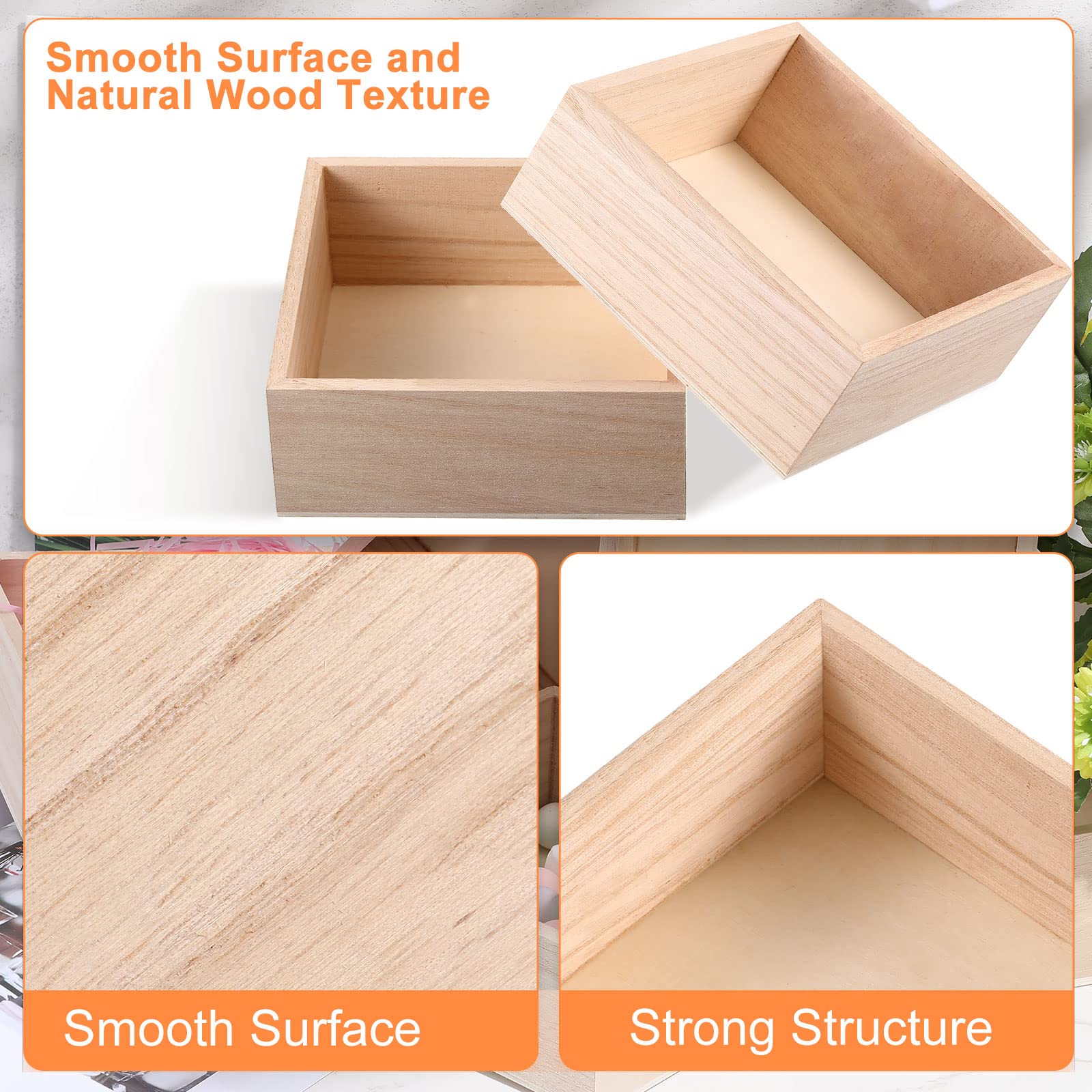 6 Pack Unfinished Wooden Box, 6 x 6 Inch Square Rustic Wooden Box Craft Storage Organizer Box for Storage, Art Collectibles, Home Decor, Desktop Decor, Succulent Plant Pot, Drawer, DIY Craft