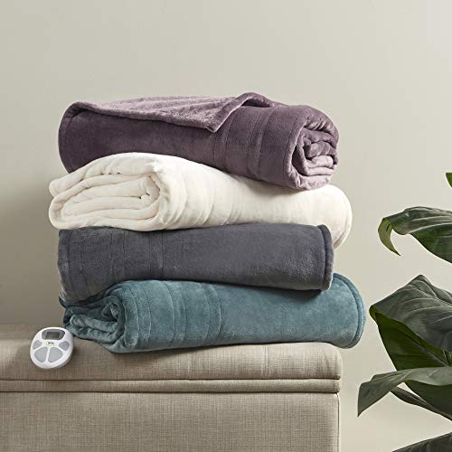 Serta Luxuriously Soft Plush Electric Blanket Fast Heating Cozy Cover, Safety Auto Shut Off Timer, Low EMF, Multi Heat Setting, ETL Certified, Machine Washable, Lavender King (92 in x 100 in)