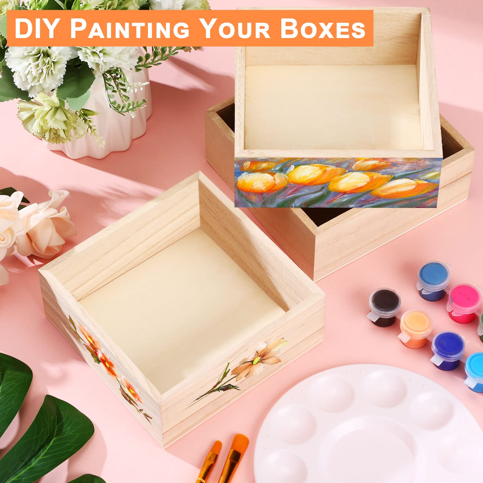 6 Pack Unfinished Wooden Box, 6 x 6 Inch Square Rustic Wooden Box Craft Storage Organizer Box for Storage, Art Collectibles, Home Decor, Desktop Decor, Succulent Plant Pot, Drawer, DIY Craft