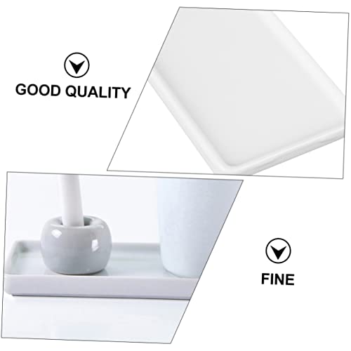 Yardwe 3pcs Rectangular Ceramic Tray White Vanity Tray Marble Dish Set Japanese Decor Ceramic Bathroom Tray Vanity Trays for Bathroom Ornate Tray Ceramic Storage Tray Toilet Tray Make up