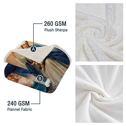 Bedmust Blue Virgin Angel Throw Blanket Virgin Maria Authentic Catholic Blankets Mother Blanket Flannel Fleece Throw Blanket (60x50 inches)