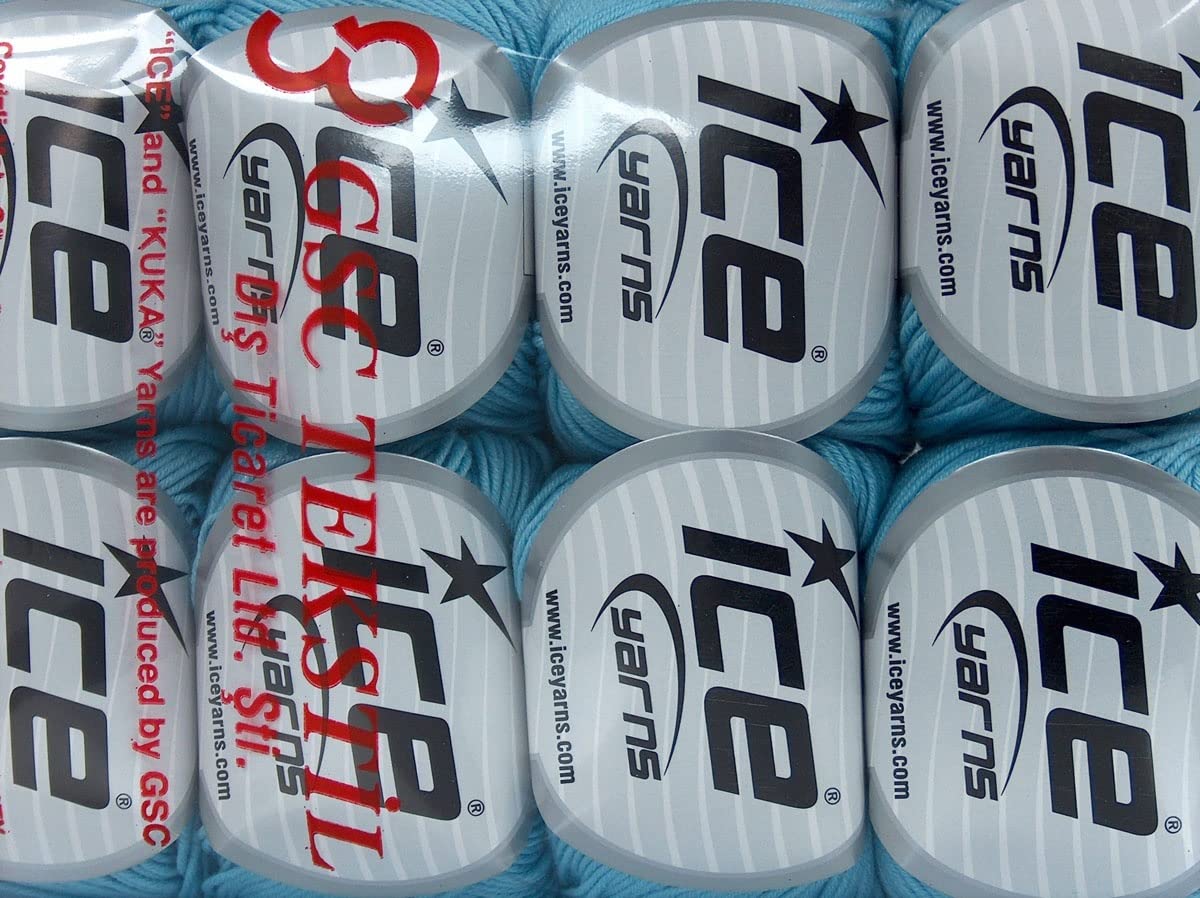 Lot of 8 Skeins Ice Yarns ADEL (50% Cotton) Hand Knitting Yarn Baby Blue