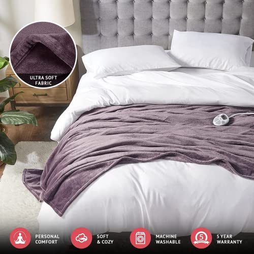 Serta Luxuriously Soft Plush Electric Blanket Fast Heating Cozy Cover, Safety Auto Shut Off Timer, Low EMF, Multi Heat Setting, ETL Certified, Machine Washable, Lavender King (92 in x 100 in)
