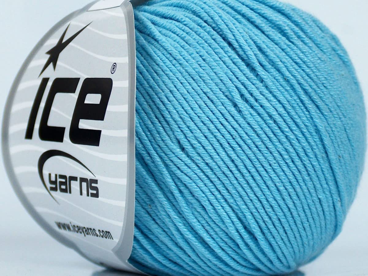 Lot of 8 Skeins Ice Yarns ADEL (50% Cotton) Hand Knitting Yarn Baby Blue