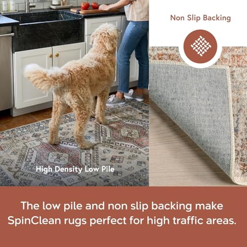 nuLOOM 2' x 12' SpinClean Machine Washable Stain-Resistant Area Rug with Non Slip Backing, Low Profile for Living Room, Bedroom, and Dining Room, Jacquie Light Grey