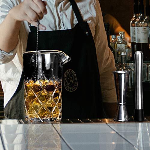 Lighten Life Cocktail Mixing Glass Set,Bar Mixing Set with 20oz Crystal Thick Bottom Glass,Spoon, Jigger,Strainer and Muddle,5 Pieces Cocktail Mixing Glass Kits Perfect for Amateurs and Bartenders