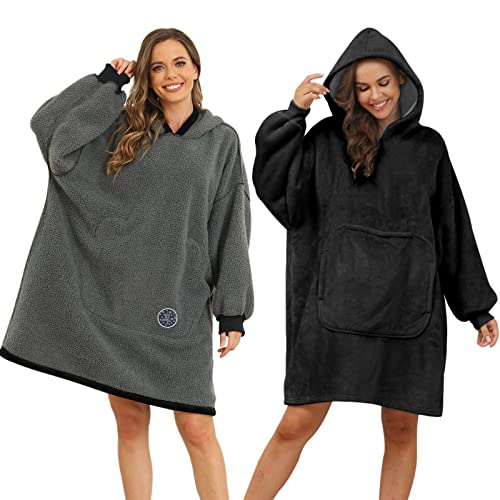 CareGabi Oversized Blanket Hoodie, Sherpa Wearable Blanket, Reversible Blanket Sweatshirt with Pocket for Women Adult Men, 12USWWBY001CYS
