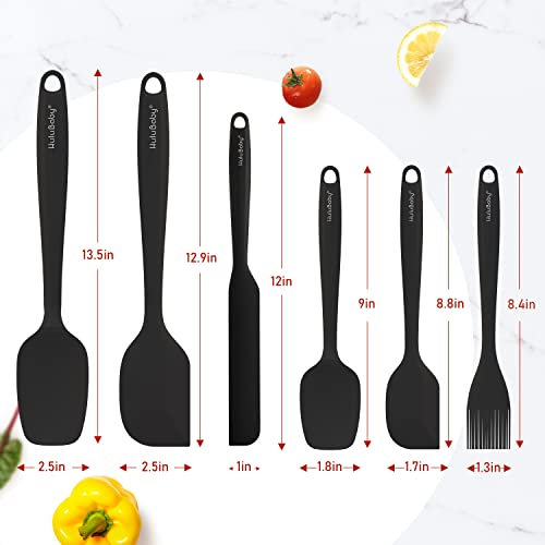 Permanent Replacement Silicone Spatula Set Rubber Spatulas Silicone Heat Resistant up to 600°F Silicon Spatula Kitchen Utensils 6 PCS Black