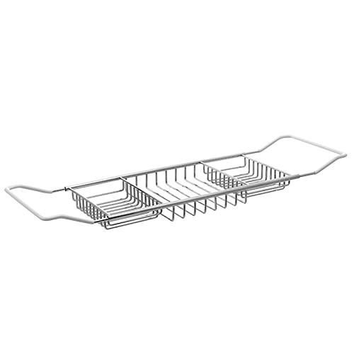jojofuny Bathtub Caddy Tray Stainless Steel Bath Tub Shelf Non- slip Bath Tray Glass Cup Book Phone Soap Holder Bathroom Storage Organizer For Home SPA Silver