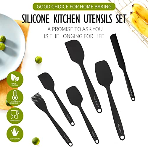 Permanent Replacement Silicone Spatula Set Rubber Spatulas Silicone Heat Resistant up to 600°F Silicon Spatula Kitchen Utensils 6 PCS Black