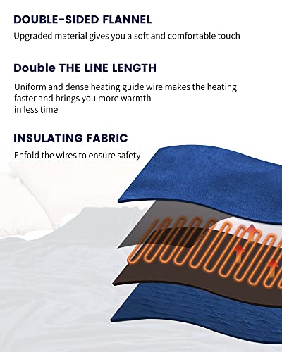 Electric Heated Blanket Twin Size 62"x84" for Home Bedding Use Large Oversized Soft Flannel Velvet Controller with 4 Heating Levels and 10 Hours Auto Shut Off Machine Washable -(Blue, Twin(62"x84"))