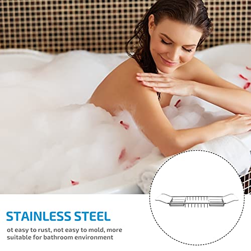 jojofuny Bathtub Caddy Tray Stainless Steel Bath Tub Shelf Non- slip Bath Tray Glass Cup Book Phone Soap Holder Bathroom Storage Organizer For Home SPA Silver