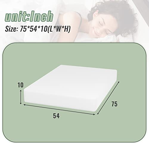 10 Inch Memory Foam Mattress Full Mattress Wave Comfort Foam Mattress CertiPUR-US Certified,Removable Soft Cover, mattresses for Bed Frame, Bunk Bed, Trundle, Daybed,White
