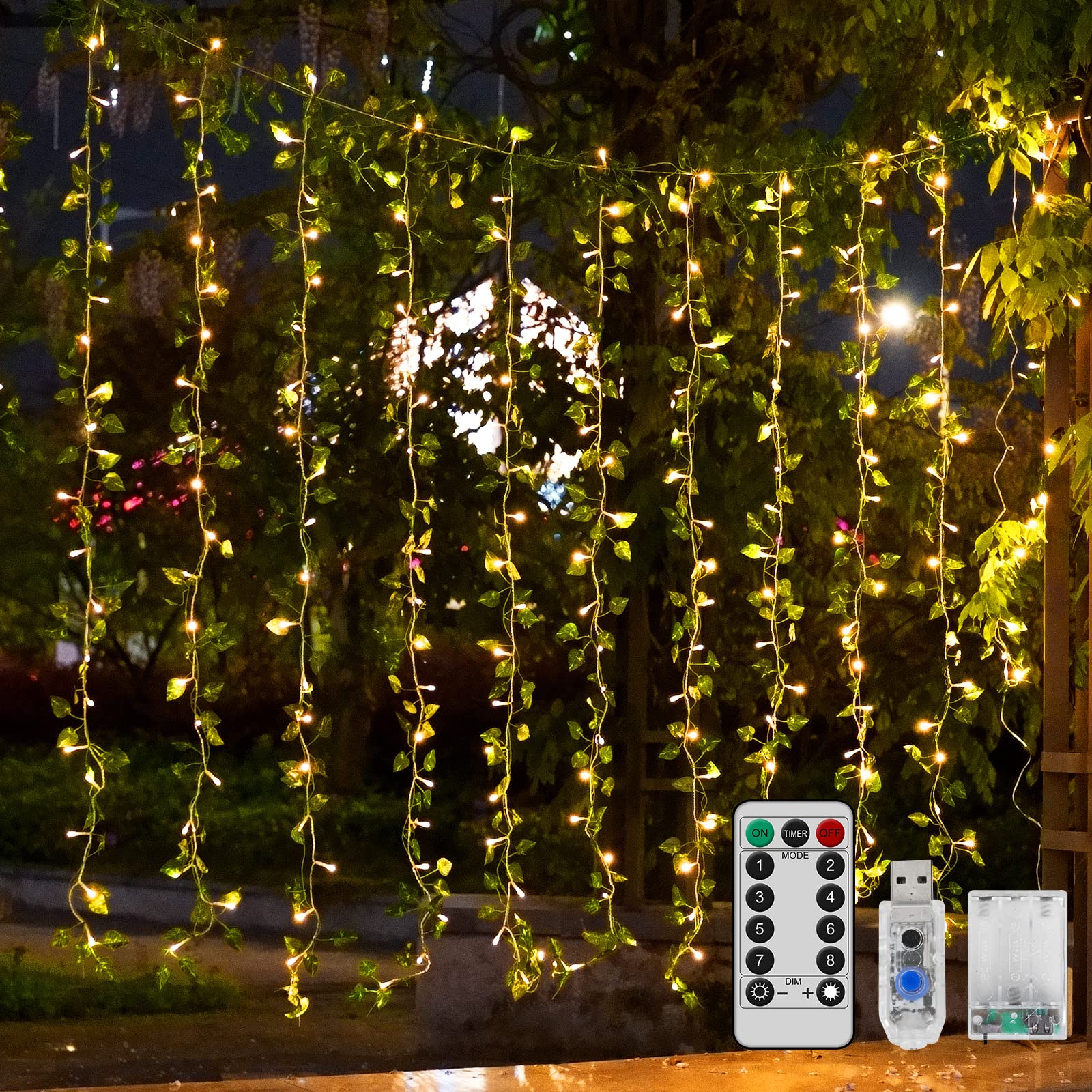 Alpha Decor Ivy for Bedroom, 12 Total 240 LED Curtain String Lights, Fake Plant Rattan Hanging Garland for Wedding Party Patio Wall and Indoor Outdoor Decor