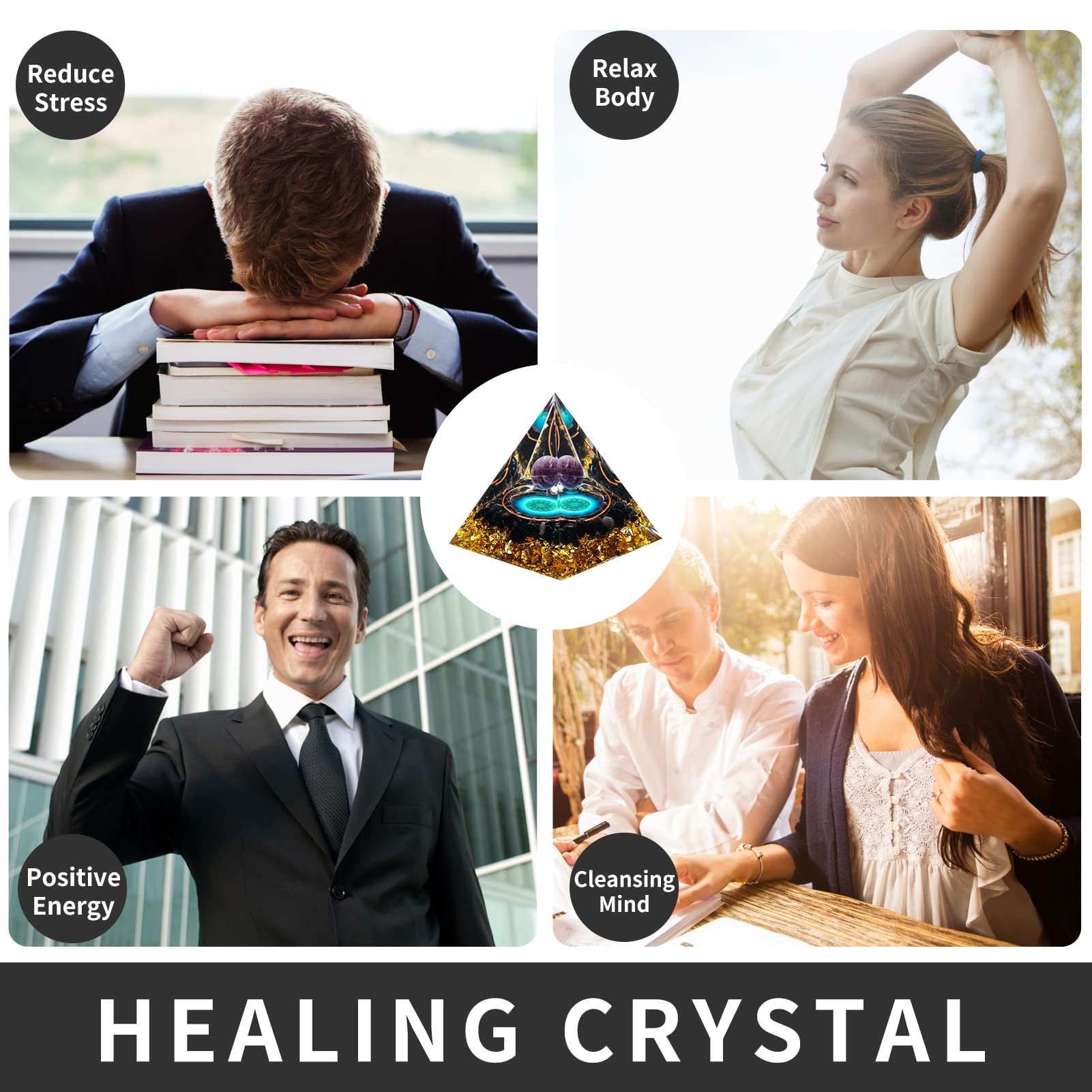 MXiiXM Orgone Pyramid for Positive Energy, Amethyst Crystal Ball Orgone Pyramid, Protection Crystals Energy Generator for Stress Reduce Healing Meditation Attract Wealth Lucky (Seed of Life)
