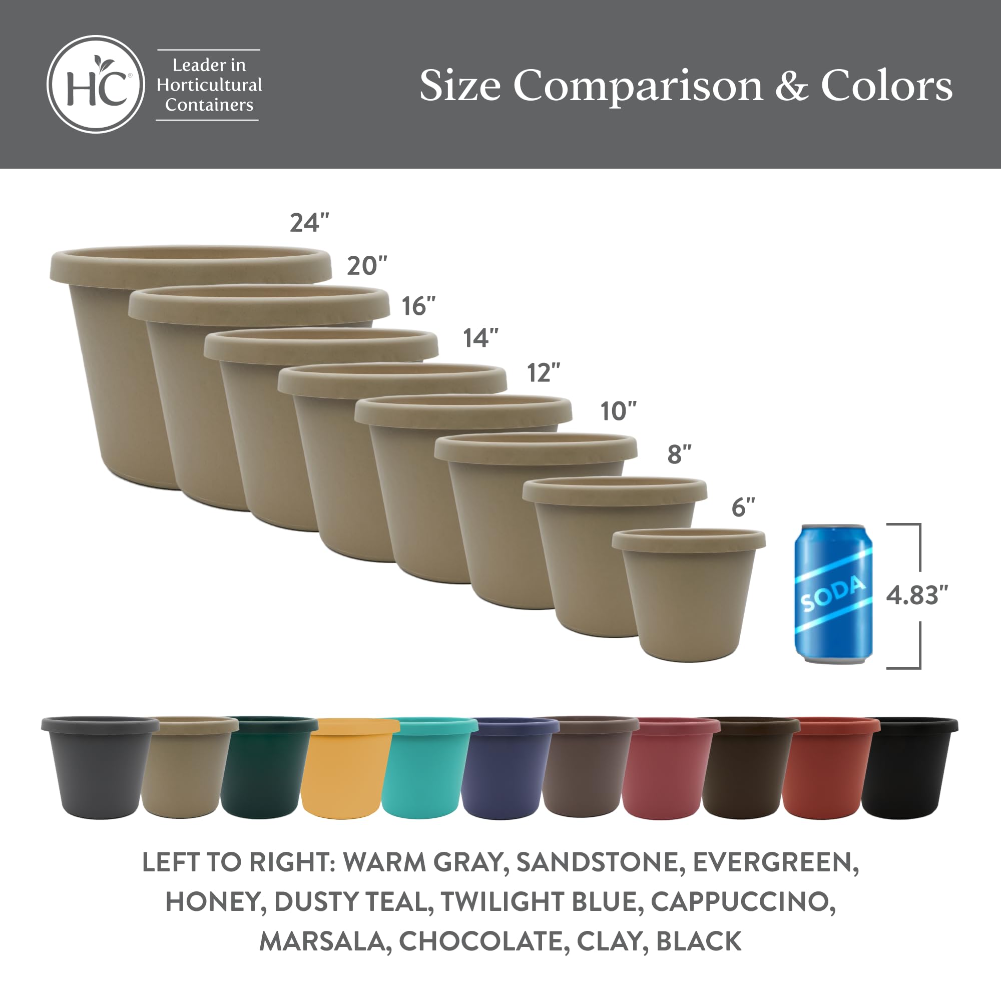 The HC Companies 10 Inch Round Prima Planter - Plastic Plant Pot with Rolled Rim for Indoor Outdoor Plants Flowers Herbs, Twilight Blue