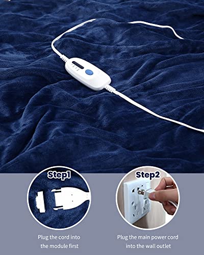 Electric Heated Blanket Twin Size 62"x84" for Home Bedding Use Large Oversized Soft Flannel Velvet Controller with 4 Heating Levels and 10 Hours Auto Shut Off Machine Washable -(Blue, Twin(62"x84"))