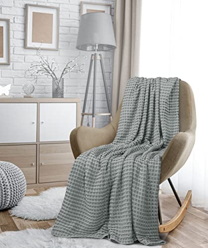 Utopia Bedding Cotton Waffle Blanket 300 GSM (Cool Grey - 90x90 Inches) Soft Lightweight Breathable Bed Blanket Queen Size Layering Any Bed for All Season