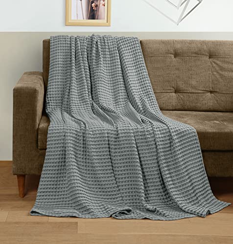 Utopia Bedding Cotton Waffle Blanket 300 GSM (Cool Grey - 90x90 Inches) Soft Lightweight Breathable Bed Blanket Queen Size Layering Any Bed for All Season