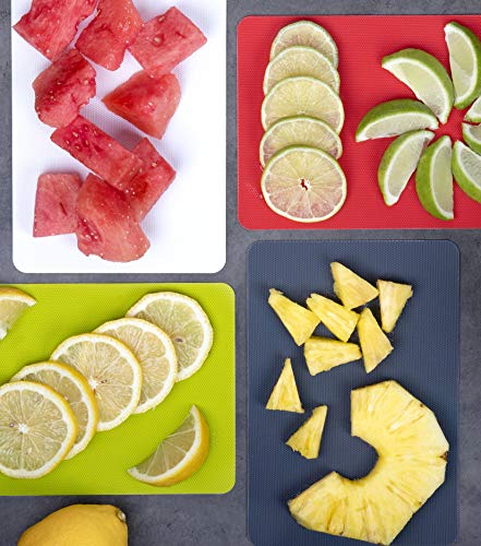 Dexas Heavy Duty Grippmat Flexible Cutting Board Set of Four, 5.5 x 8, Gray, Red, White, Green