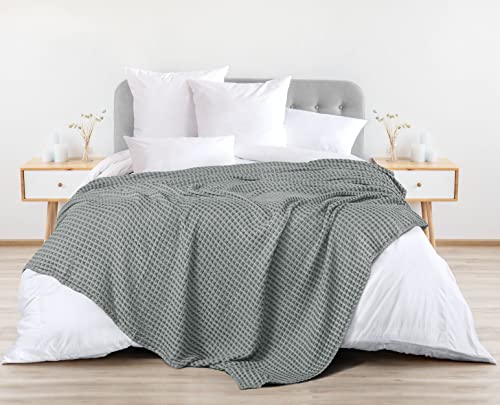 Utopia Bedding Cotton Waffle Blanket 300 GSM (Cool Grey - 90x90 Inches) Soft Lightweight Breathable Bed Blanket Queen Size Layering Any Bed for All Season