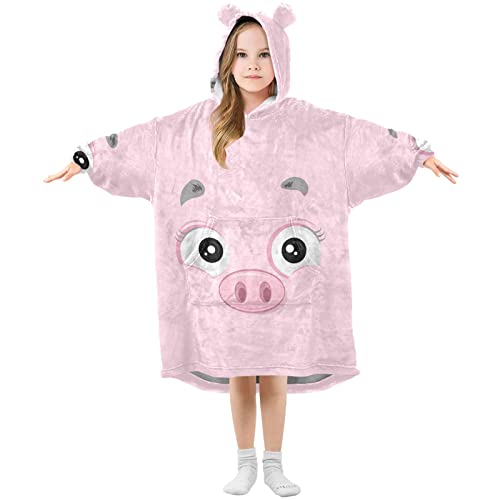 Kigai Happy Pig Wearable Blanket Hoodie,Double-Layer Flannel Soft Warm Sweatshirt Blanket for Men Women Kids