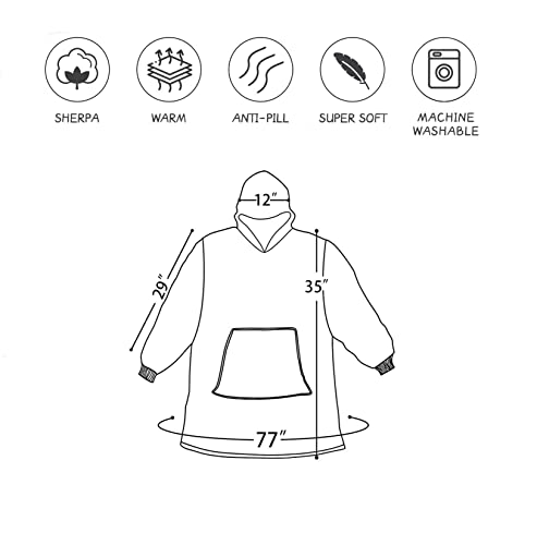 Wearable Blanket Hoodie for Women Men Adults, Teens Sherpa Fleece Oversized Hooded Sweatshirt Blanket with Pockets -Cute Penguin