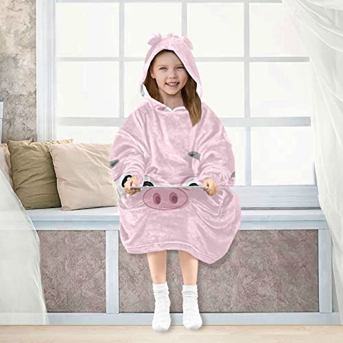 Kigai Happy Pig Wearable Blanket Hoodie,Double-Layer Flannel Soft Warm Sweatshirt Blanket for Men Women Kids