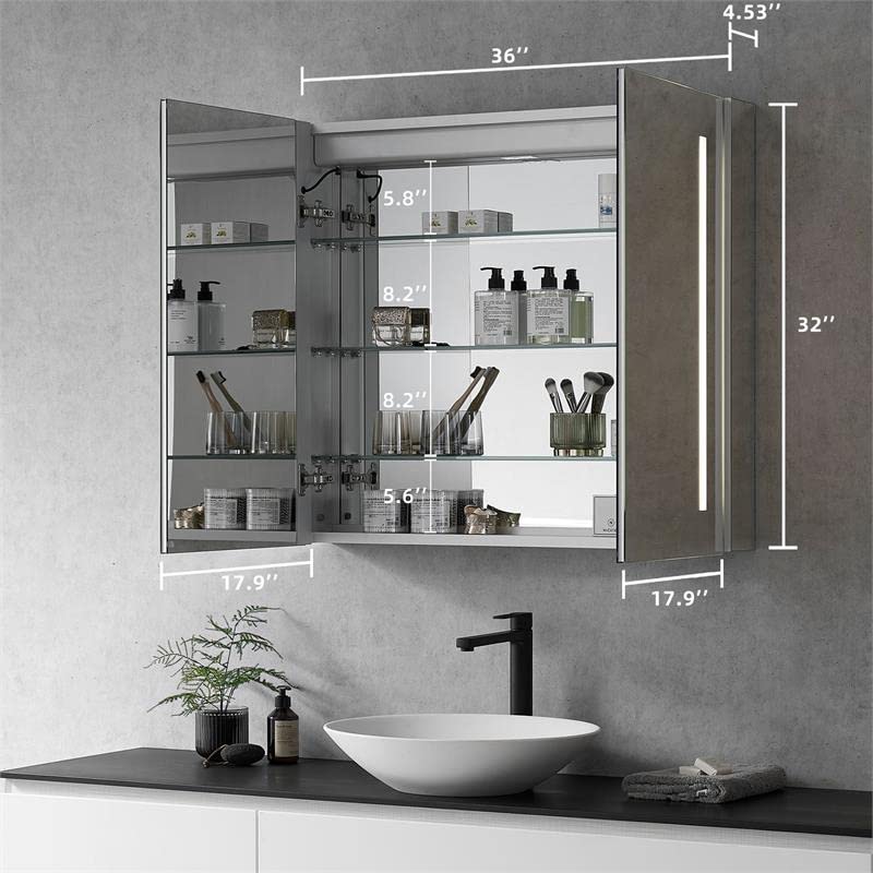 Altair Design Catola 36" Clear Glass Surface-Mount/Recessed LED Mirror Medicine Cabinet