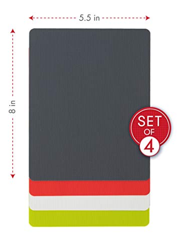 Dexas Heavy Duty Grippmat Flexible Cutting Board Set of Four, 5.5 x 8, Gray, Red, White, Green