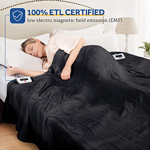 SEALY Heated Electric Blanket Queen Size, Flannel Electric Blanket with 10 Heating Levels & 1-12 Hours Auto Shut Off, Fast Heating Warming Blanket, Machine Washable, Grey, 84 x 90 Inch