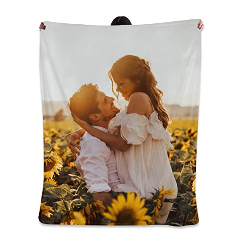 Custom Blanket with Photo Text Personalized Throw Blanket Made in USA Blanket Customized Picture for Baby Mother Father Adult Friends Lovers Dog Pets Personalized Gift Birthday (sty1)