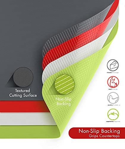 Dexas Heavy Duty Grippmat Flexible Cutting Board Set of Four, 5.5 x 8, Gray, Red, White, Green