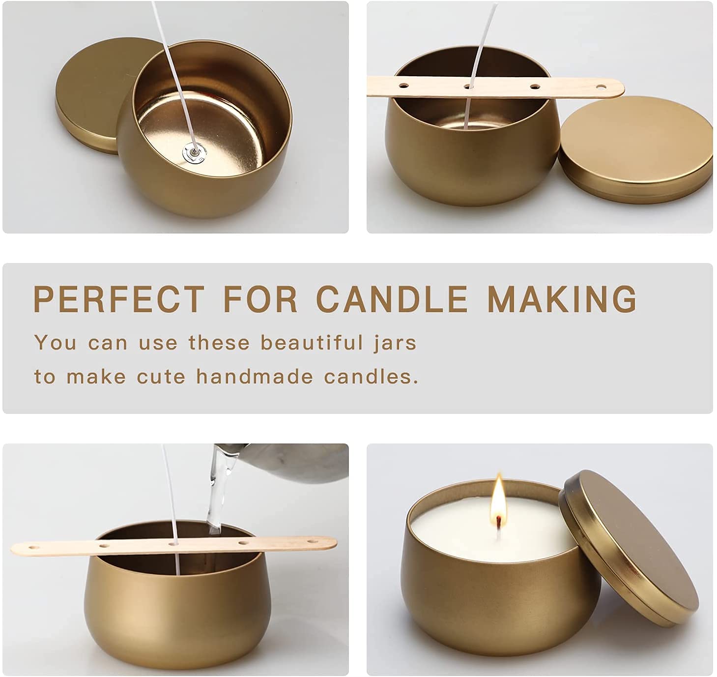 SONVIIBOX 8oz Gold Candle Tins for Making Candles 24 Pack - Candle Jars 8 oz Tin Bulk Candle Jars with Lids for Candle Making (Gold)