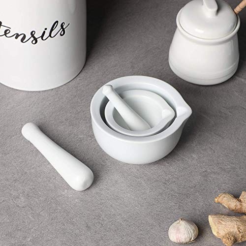 LEETOYI Porcelain Mortar and Pestle, Ceramic Herb Grinder Pill Crusher Set, 3.3-inch White