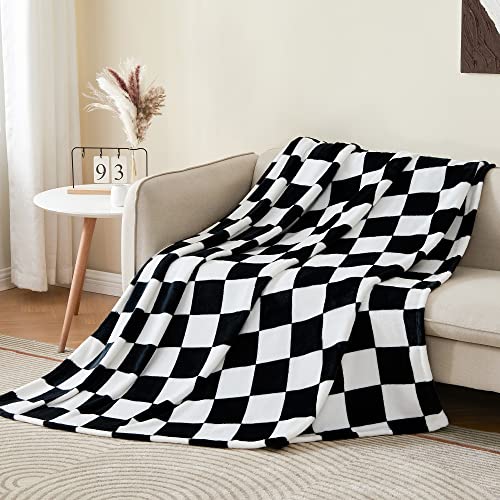 BEDELITE Checkered Throw Blanket for Couch and Bed, Luxurious Decorative Fleece Blanket with Checkerboard Grid Home Decor, Soft and Cozy Black and White Throw Blanket for Spring and Summer, 50"x60"