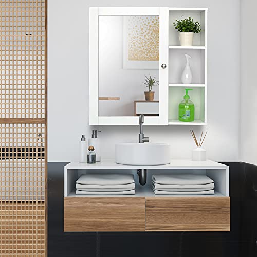 Wall Cabinet Hanging Bathroom Storage Organizer Wall Mount Bathroom Cabinet Wooden Medicine Cabinet Cupboard Storage Organizer with 2 Doors and 1 Shelf (Ship from USA)