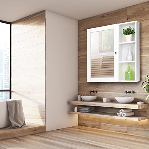 Wall Cabinet Hanging Bathroom Storage Organizer Wall Mount Bathroom Cabinet Wooden Medicine Cabinet Cupboard Storage Organizer with 2 Doors and 1 Shelf (Ship from USA)