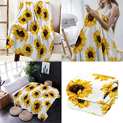 FUSURIRE Sunflower Quote Print Bed Throw Blanket Yellow Black Flannel Fleece Blanket for Bed Sofa Couch Living Room Soft Blanket, She’s Sunshine Mixed with Hurricane