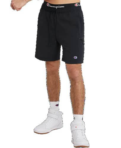 Champion, Lightweight, Hybrid Gym Shorts for Men, 7", Black Waves Script, Large
