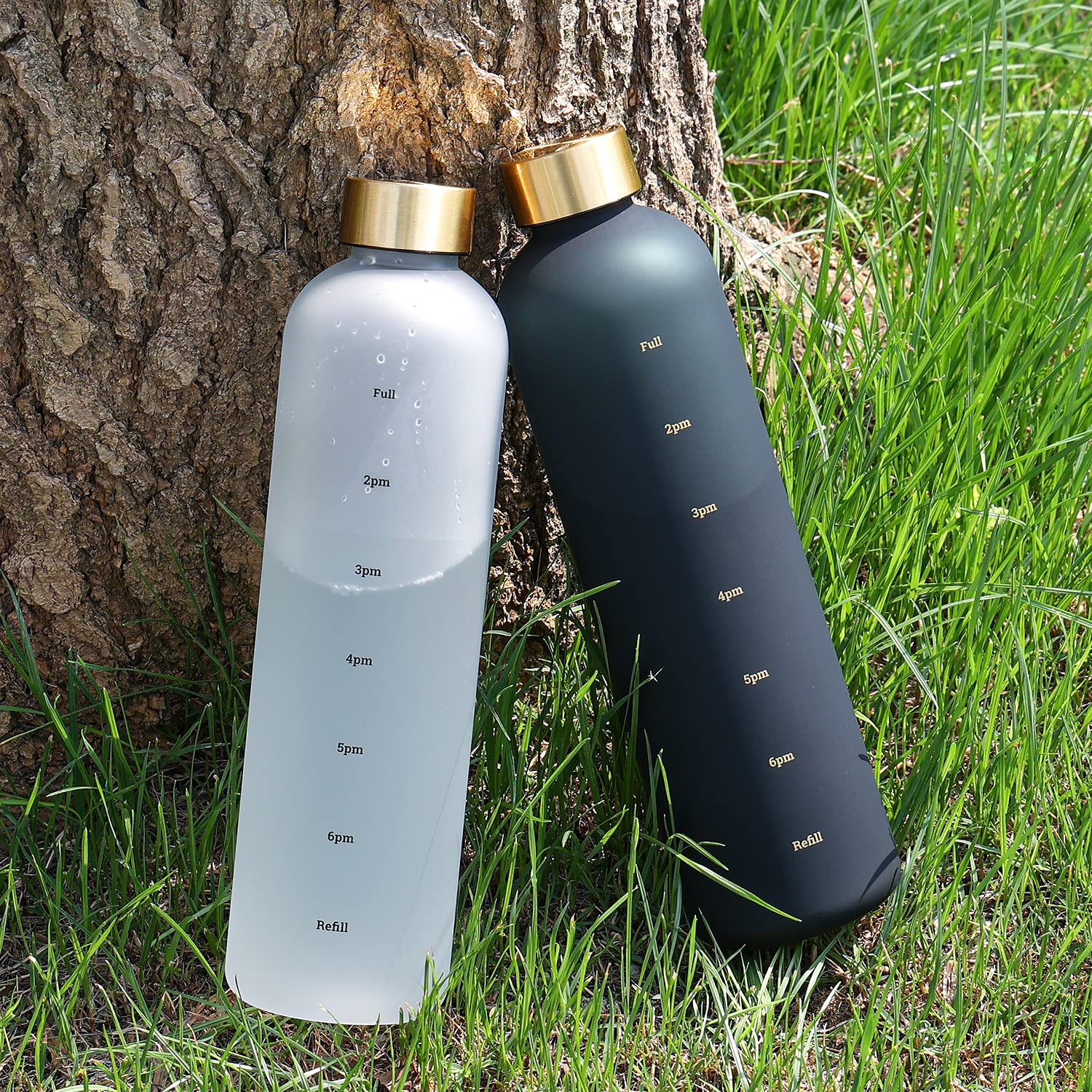 MUCR 32 oz Water Bottle With Time Marker, Motivational Clear Water Bottles, Lightweight and Frosted, BPA Free for Gym, Sport, Outdoors, White
