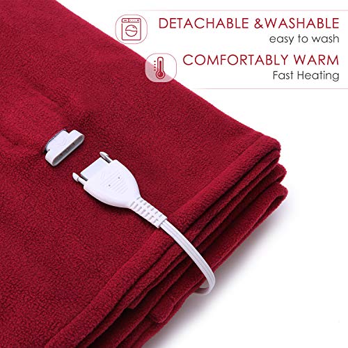 Electric Heated Blanket Twin Size 62'' x 84'' Super Cozy Soft Fleece Fast Heating & ETL Certification with 10 Hours Auto-Off & 4 Heating Levels - Red Wine