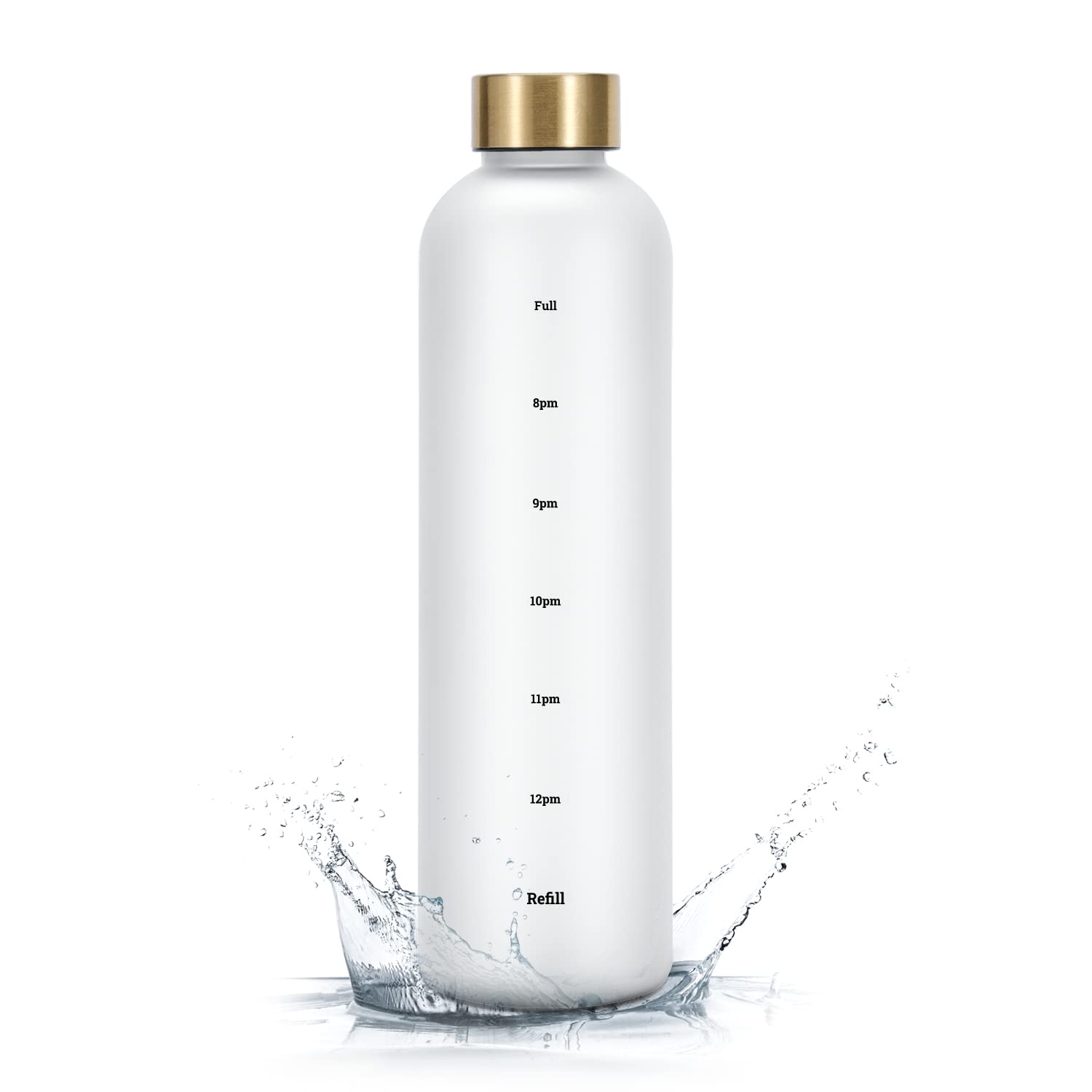 MUCR 32 oz Water Bottle With Time Marker, Motivational Clear Water Bottles, Lightweight and Frosted, BPA Free for Gym, Sport, Outdoors, White