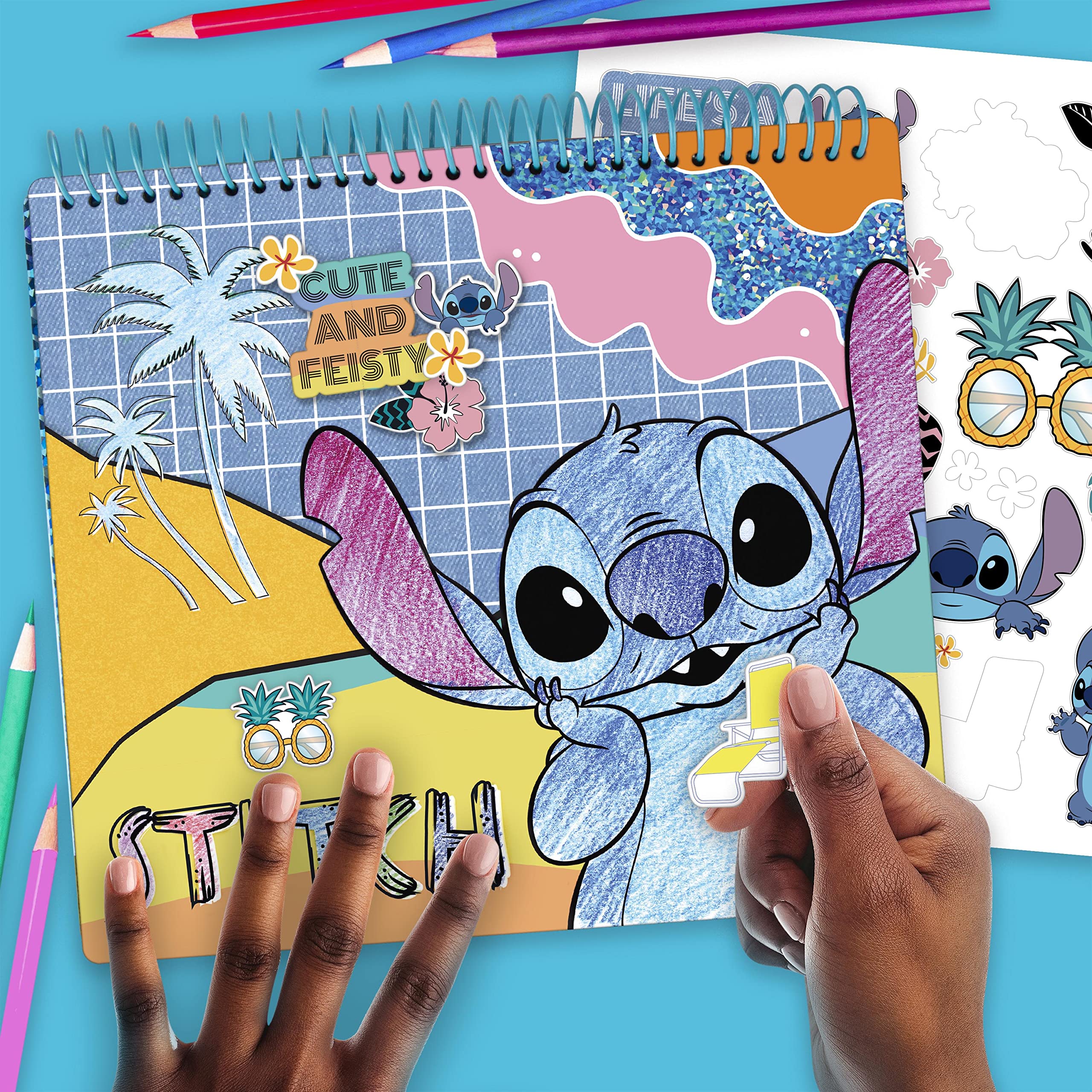 Fashion Angels Disney Stitch Color & Collage Design Set - 15 Colorable Lilo and Stitch Posters - Add Your Own Designs with 7 Included Sticker Sheets - Ages 8 and Up