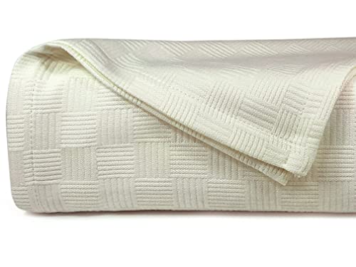 Maura All Season Bamboo Cotton Decorative Thermal Bed Blankets, Classic Basket Wave Breathable, Super Soft, Cozy Blanket and Perfect for Layering Any Bed. King Large Size 108”x 90”