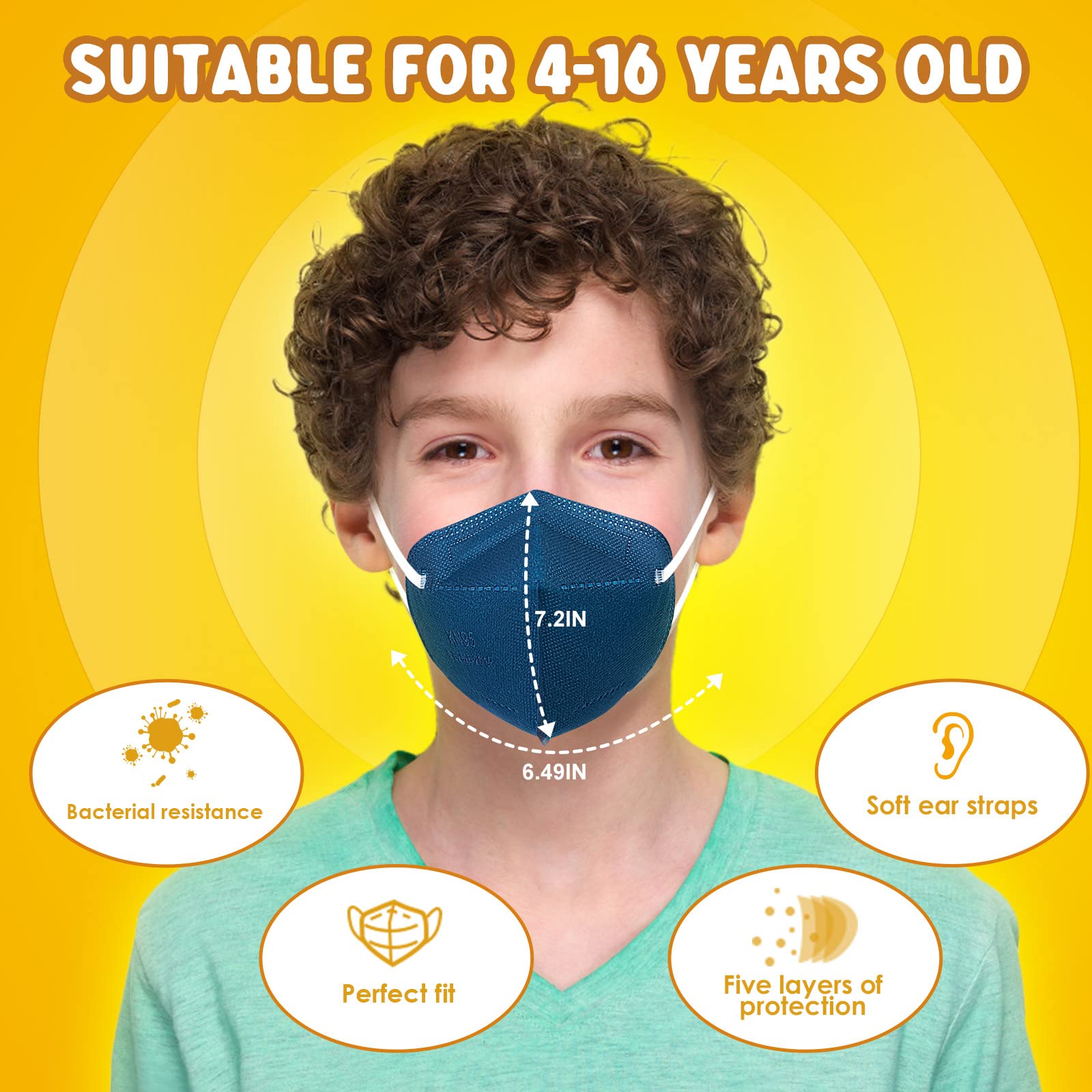 SOYES 30 Pcs Kids KN95 Face Masks, 5-Ply Multicolor Kids Protection Face Mask(Black, Navy blue, White, Pink, Light blue)